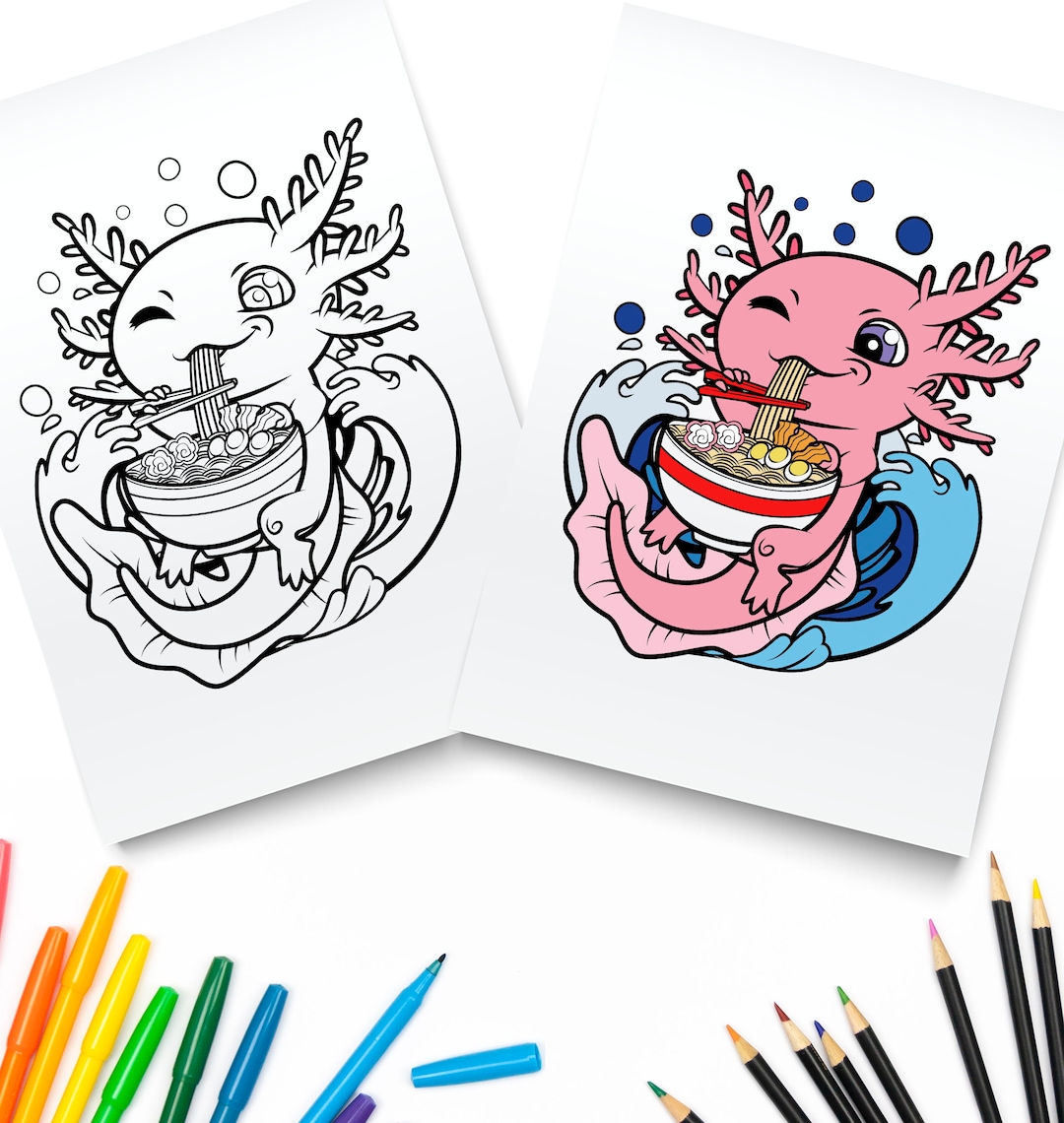 Cute Axolotl Ramen Coloring Page / Digital Download / Axolotls Kawaii ...
