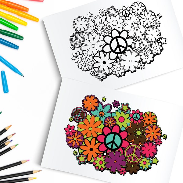 3D Love Peace Printable / Digital Download / Retro Hippie / Floral ...