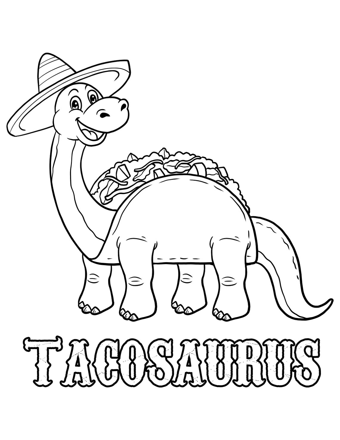 Printable Tacosaurus Coloring Page / Dinosaur Tacos / Digital Download ...