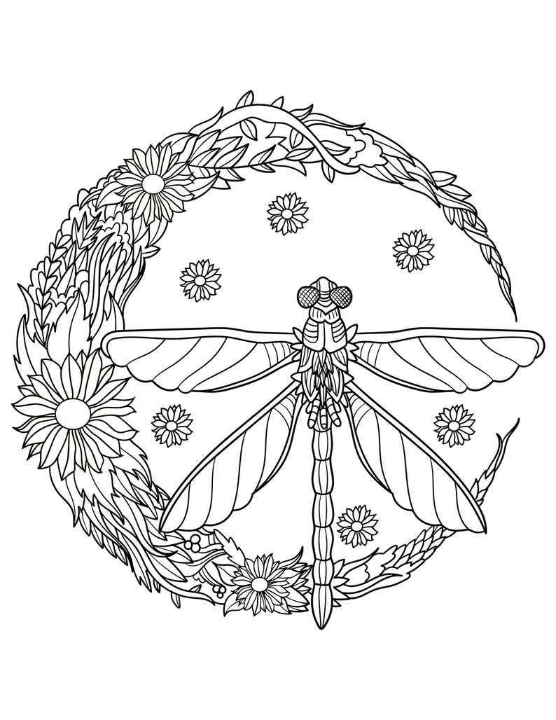 Dragonfly Moon Printable Coloring Pages / Digital Download / Nature ...