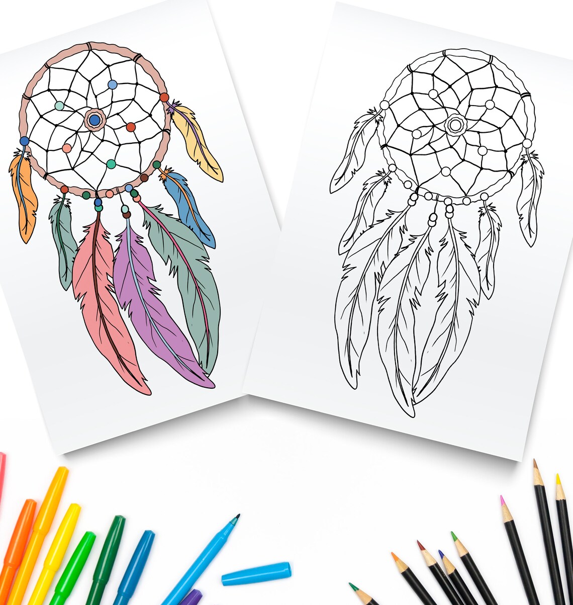 Dreamcatcher Coloring Page / Digital Download / Beautiful Dreamcatcher ...