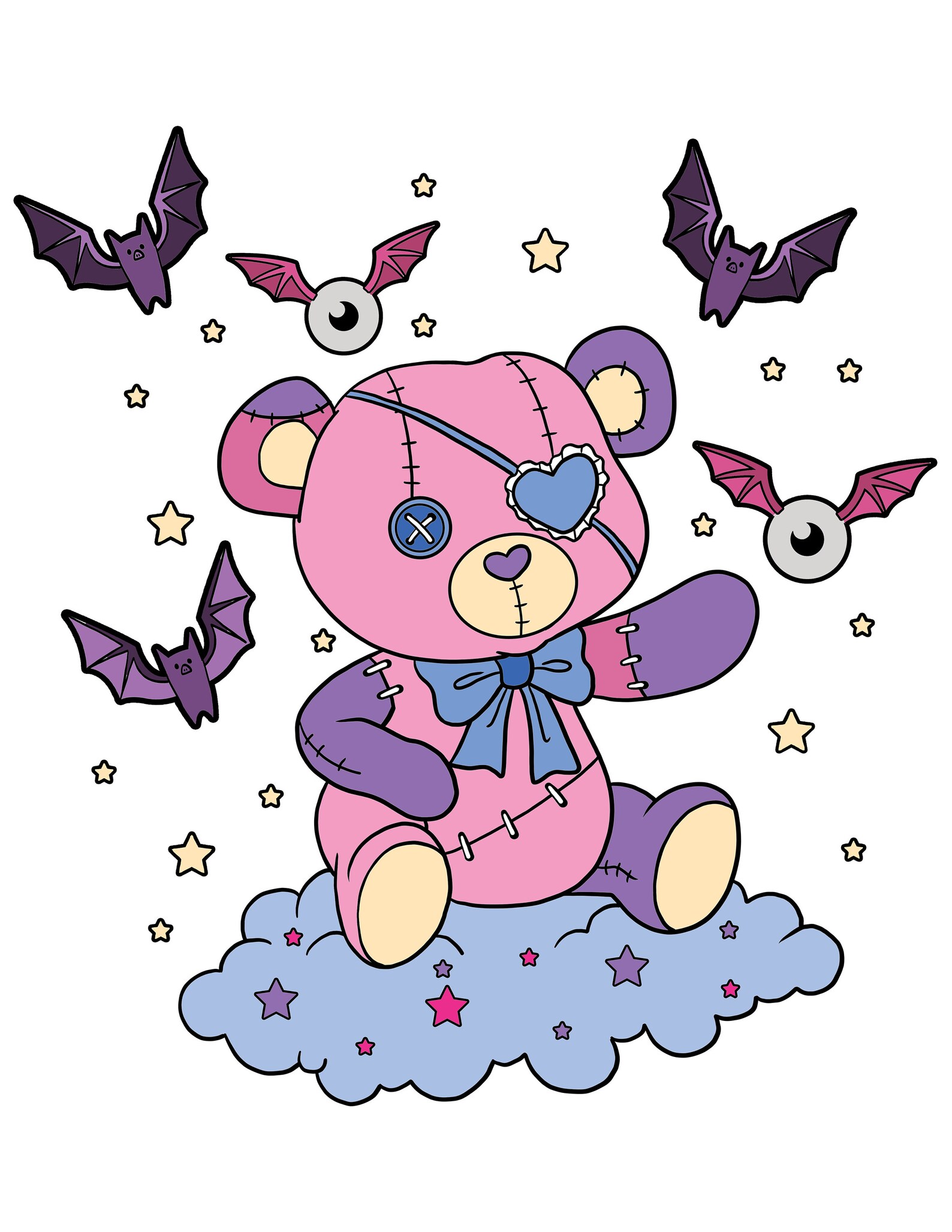 Scary Cute Teddy Bear / Pastel Goth Coloring Pages / Creepy Kawaii ...