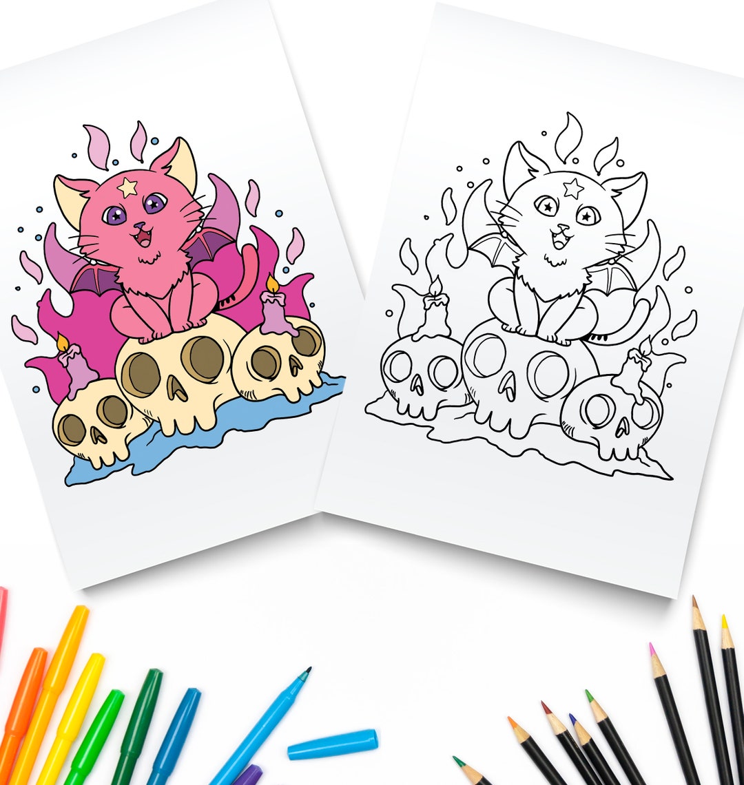 Pastel Goth Demon Cat / Pastel Goth Coloring Pages / Creepy Kawaii ...