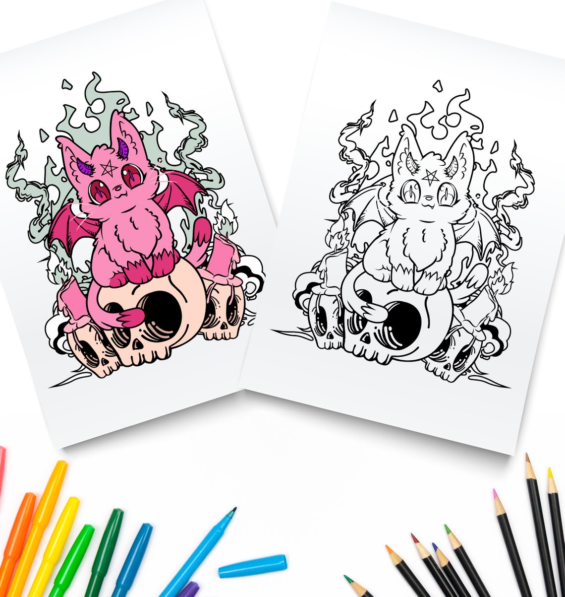 Pastel Goth Demon Cat / Pastel Goth Coloring Pages / Creepy Kawaii ...