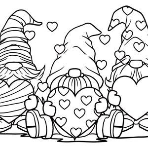 Valentines Gnomes Printable Coloring / Kids Valentines Day Downloadable ...