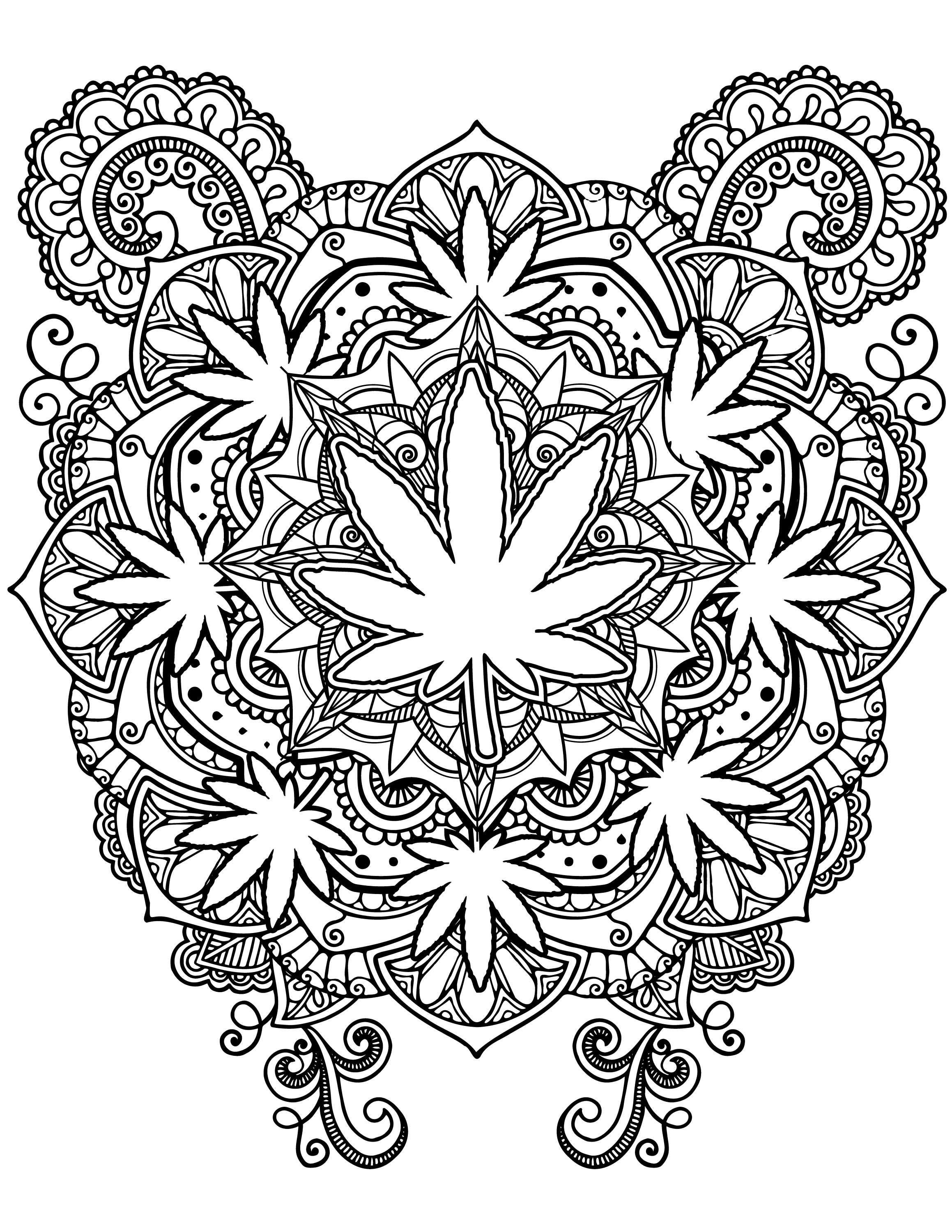 Printable Mandala Stoner Coloring Page / Digital Download / Trippy Weed ...