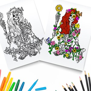 Skeleton Coloring Page / Halloween Coloring / Hippie Coloring Download ...