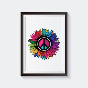Printable Sunflower Peace Sign / Digital Download / Flower Art ...