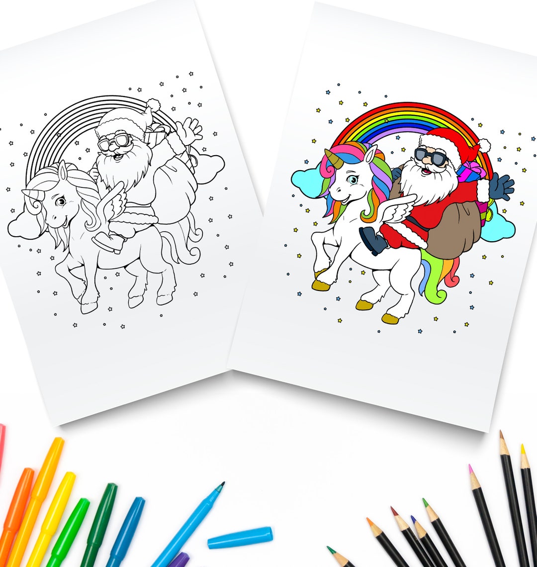Christmas Santa Riding Unicorn Printable / Digital Download / Christmas ...