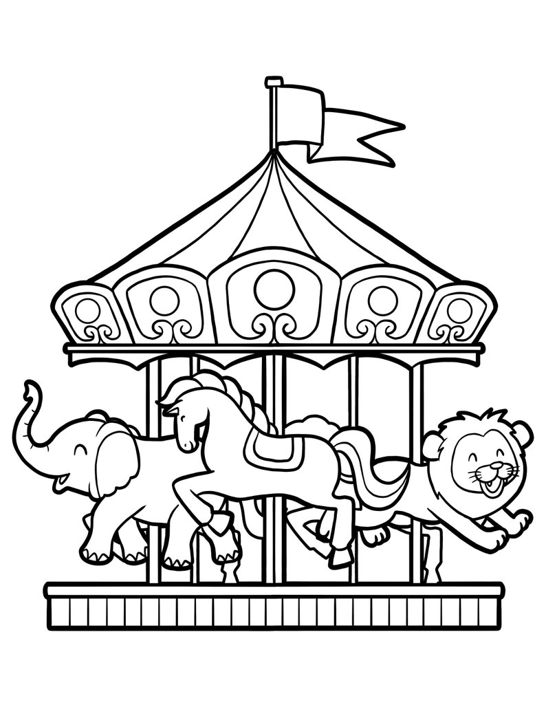 Merry Go Round Printable / Digital Download / Carousel Animals Coloring ...