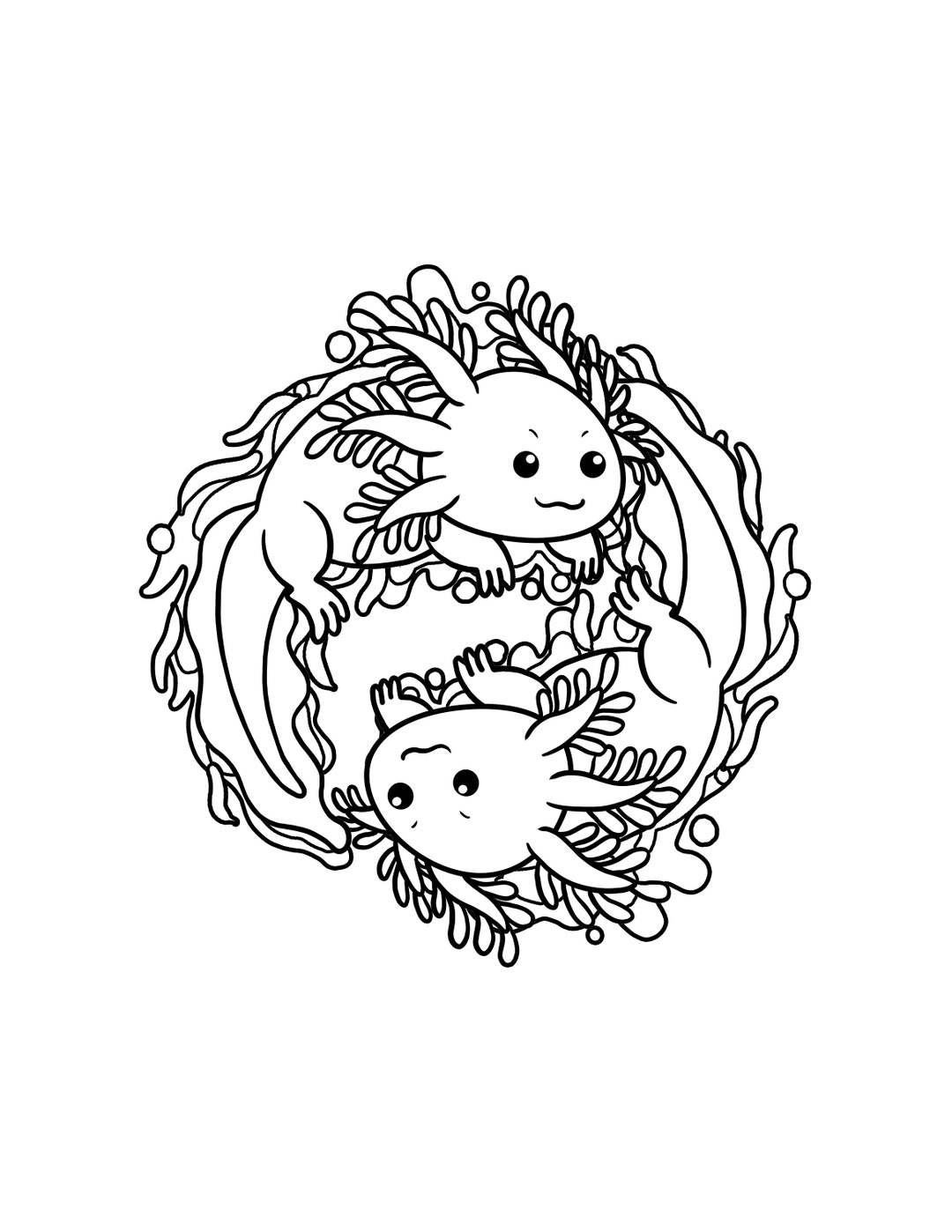 Axolotl Yinyang / Cute Axolotl Coloring Page / Digital Download ...