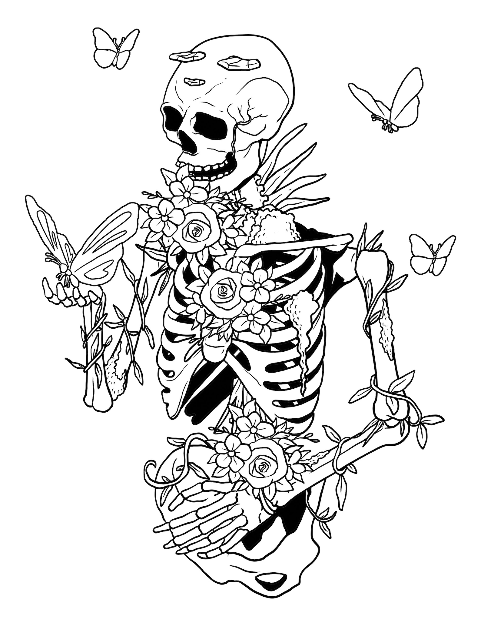 Printable Fairycore Skeleton / Skeleton and Flowers / Digital Download ...