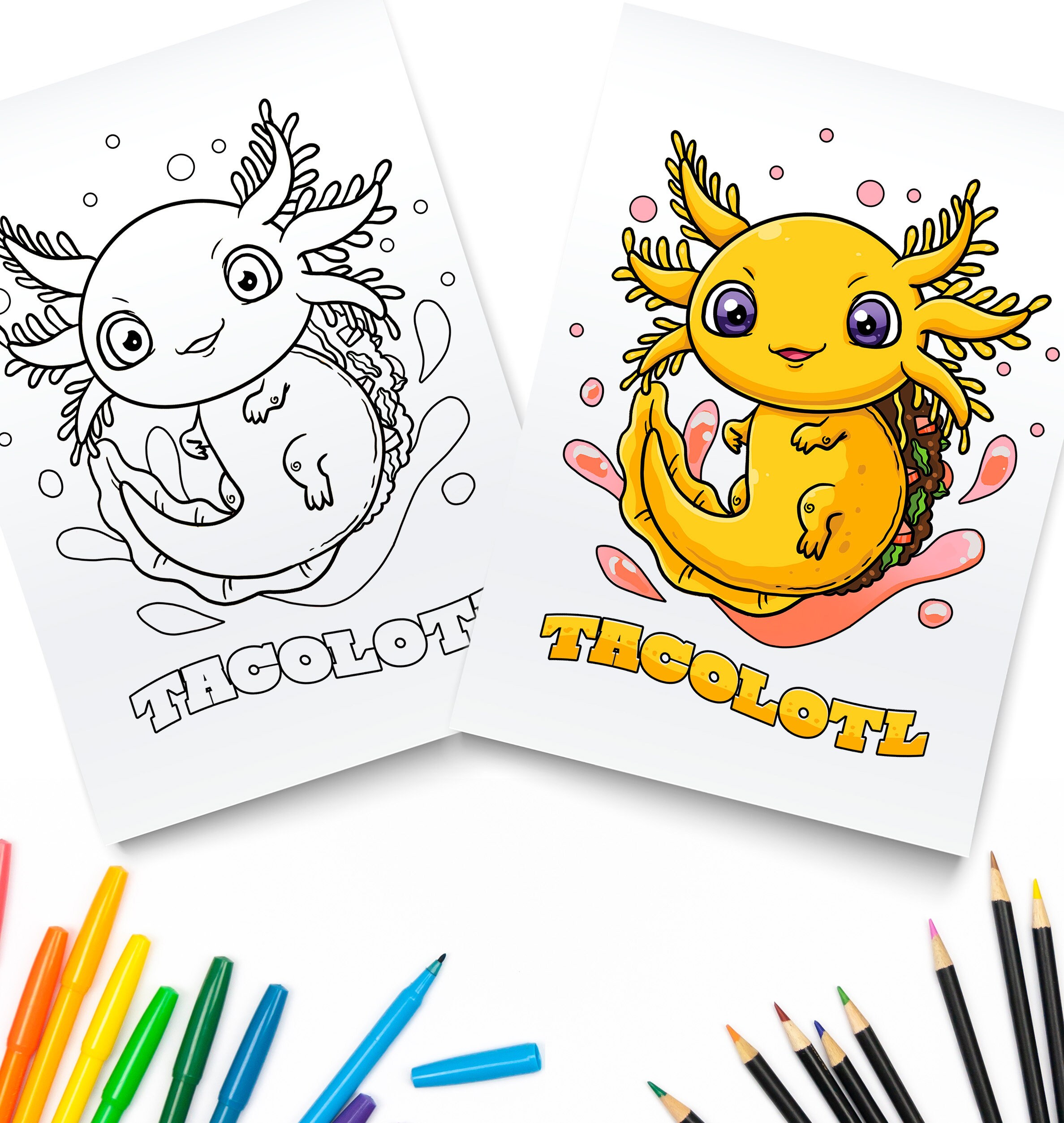 Cute Axolotl Coloring Page / Taco Digital Download / Axolotls Kawaii ...