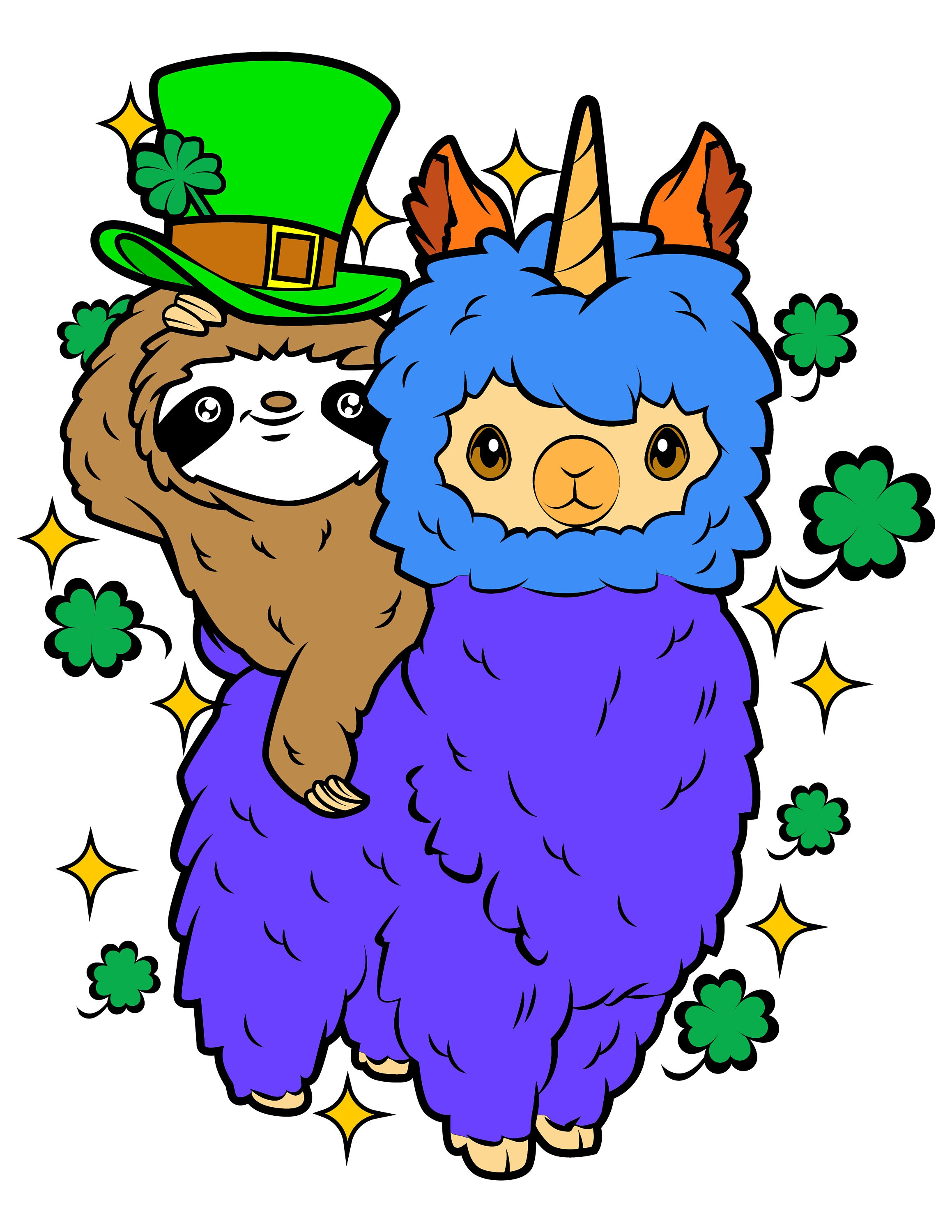 Printable St. Patrick Sloth Llama / Digital Download / One Lucky Llama ...