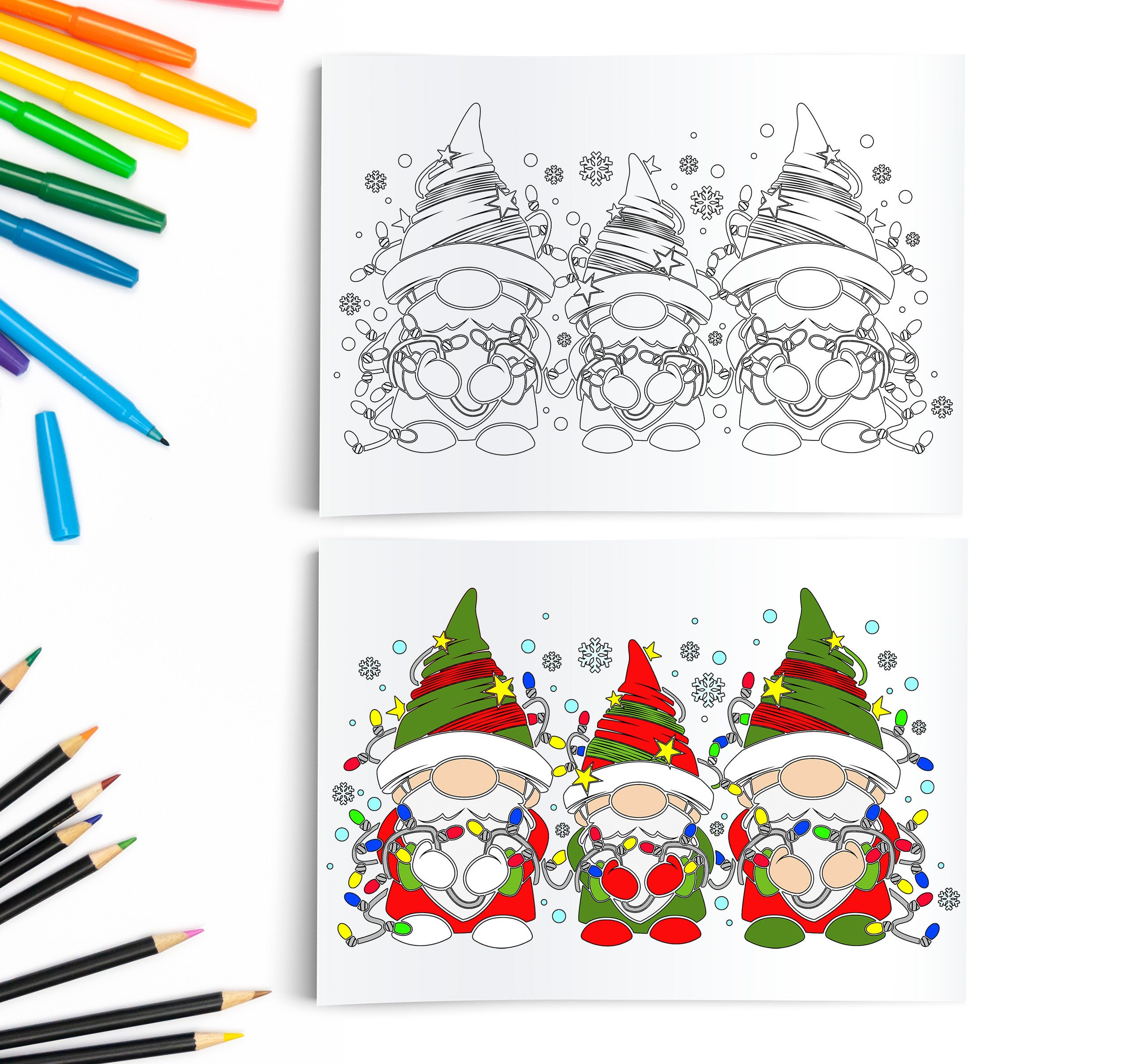 Christmas Gnomes Coloring Page / Digital Download / Xmas Gnome Print ...