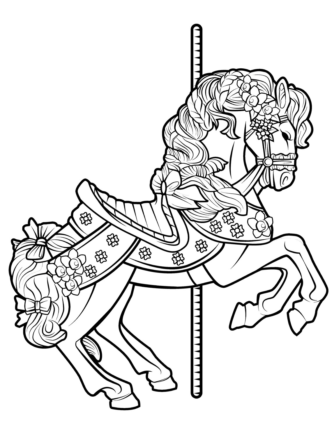 Carousel Horse Coloring Page / Horse Coloring Digital Download - Etsy