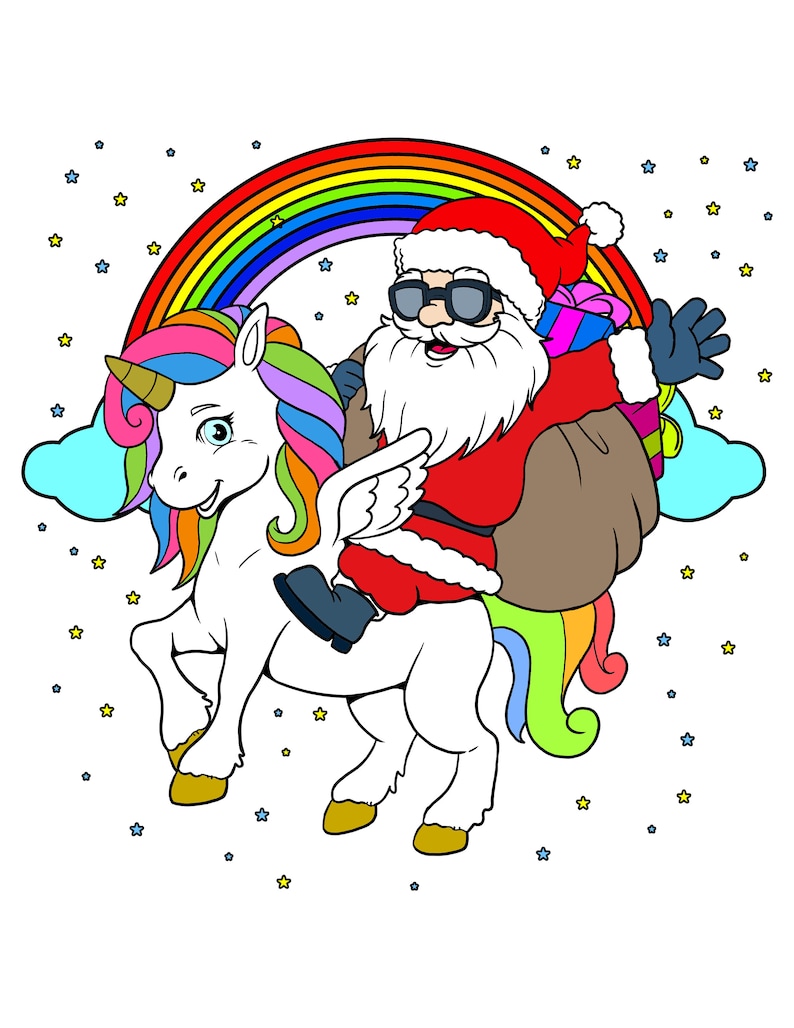 Christmas Santa Riding Unicorn Printable / Digital Download / Christmas Coloring Page - Etsy