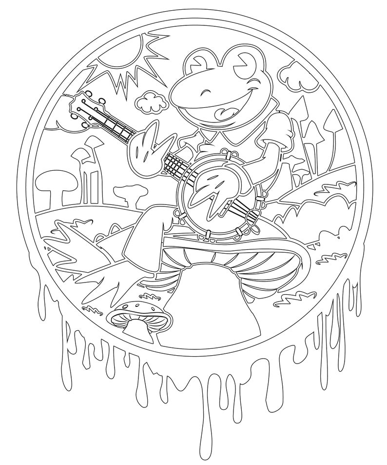 Frog Playing Banjo Coloring Page / Digital Download / Cottagecore Frog ...