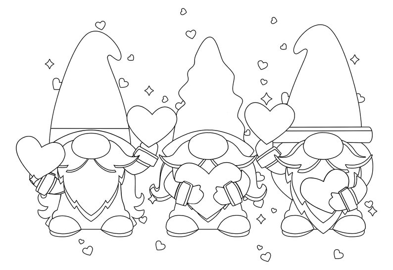 Valentines Gnomes Printable Coloring / Kids Valentines Day Downloadable ...