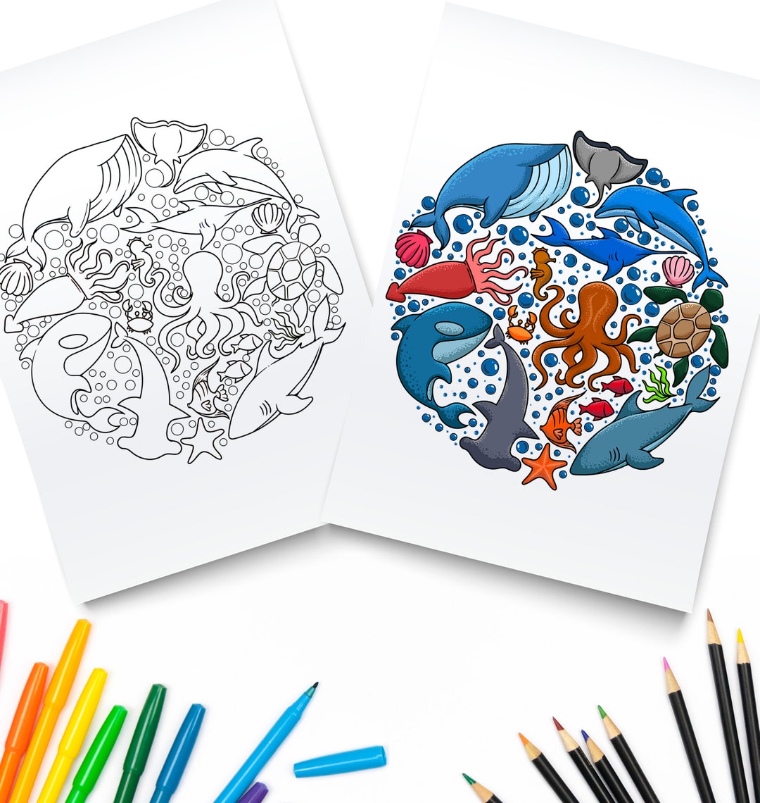 Underwater Sea Coloring Page / Digital Download / Sea Creatures Print ...