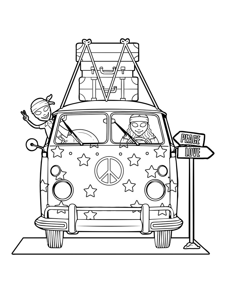 Hippie Alien Printable / Hippie Van Coloring Page / Digital - Etsy