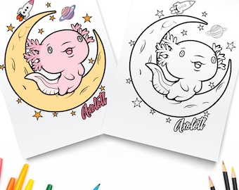 Cute Axolotl Coloring Page / Digital Download / Axolotls Kawaii Kids ...