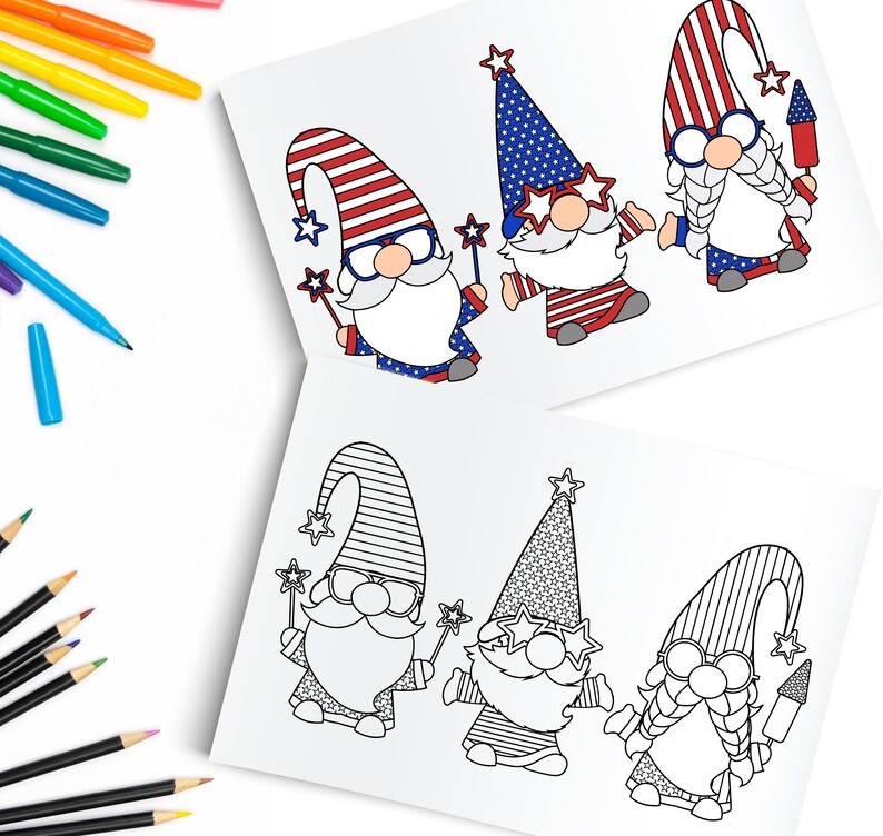 Printable 4th of July Gnomes / Fireworks / American Flag / Digital ...