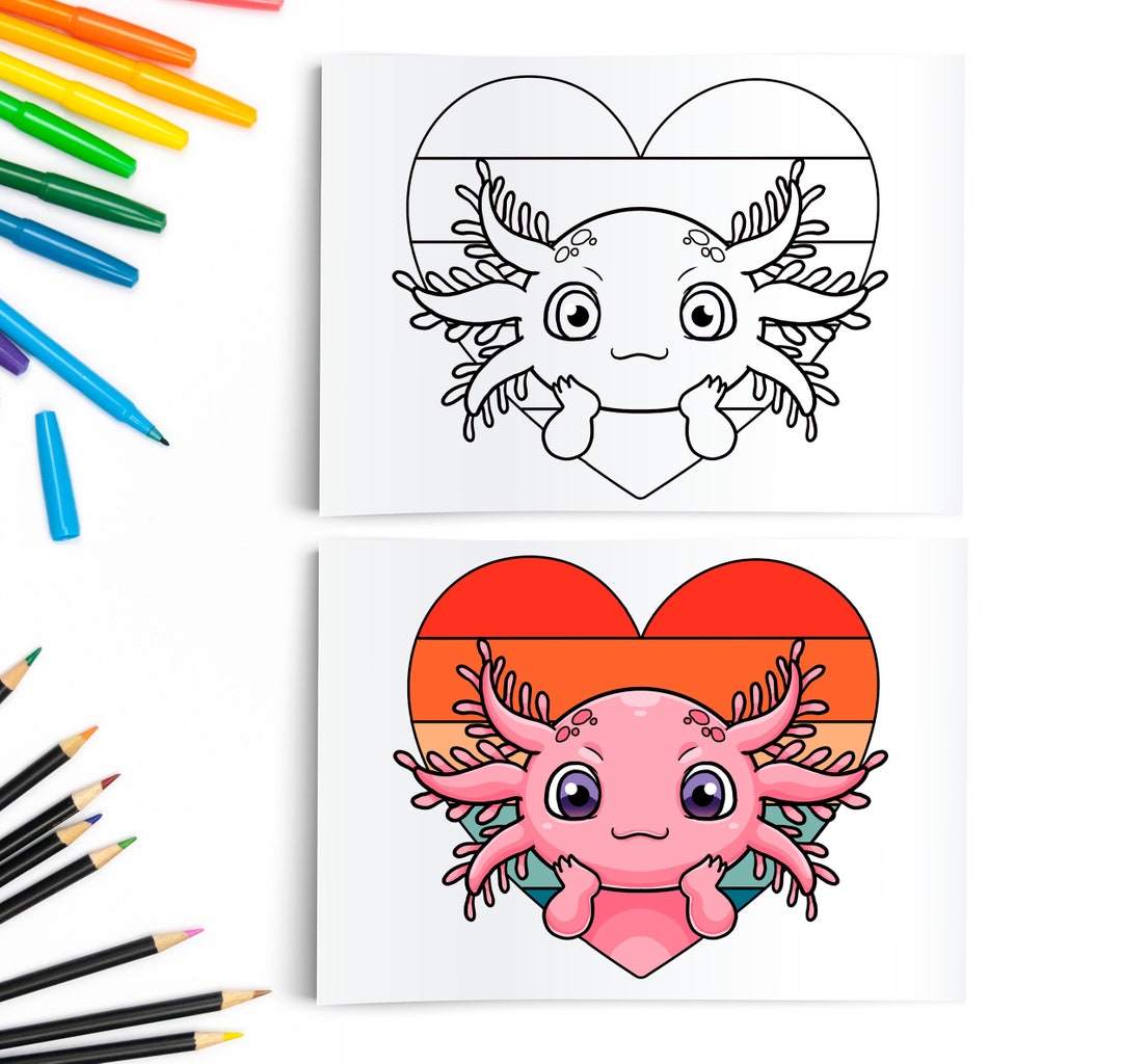 Cute Axolotl Coloring Page / Digital Download / Axolotls Kawaii Kids ...