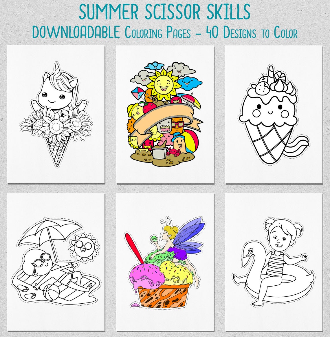 Summer Scissor Skills Coloring Book / Cut and Paste Summer - Etsy