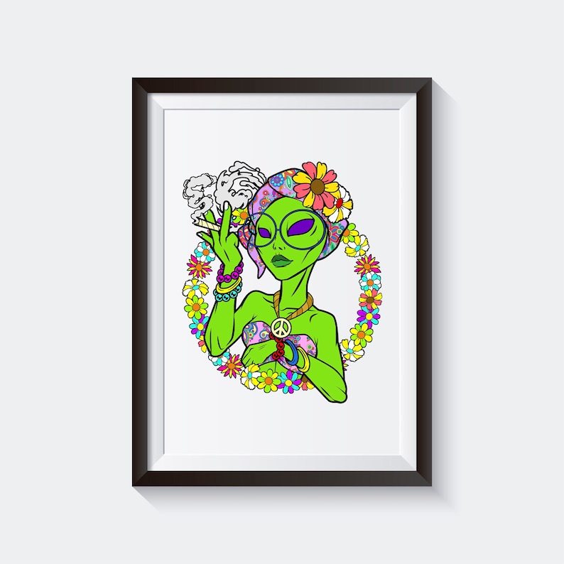 Hippie Alien Girl Printable / Alien Smoking Weed / Digital Download ...