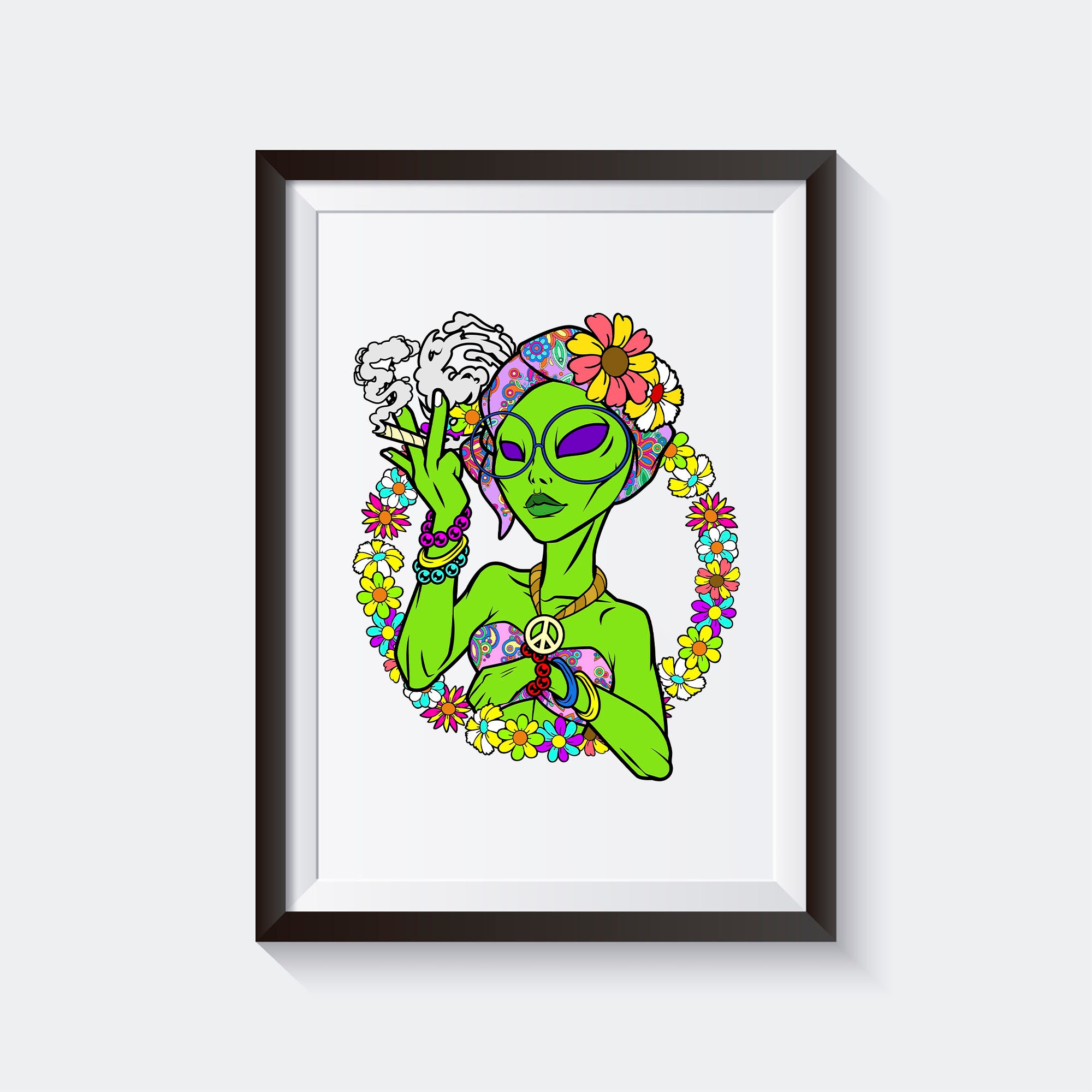 Hippie Alien Girl Printable / Alien Smoking Weed / Digital Download ...