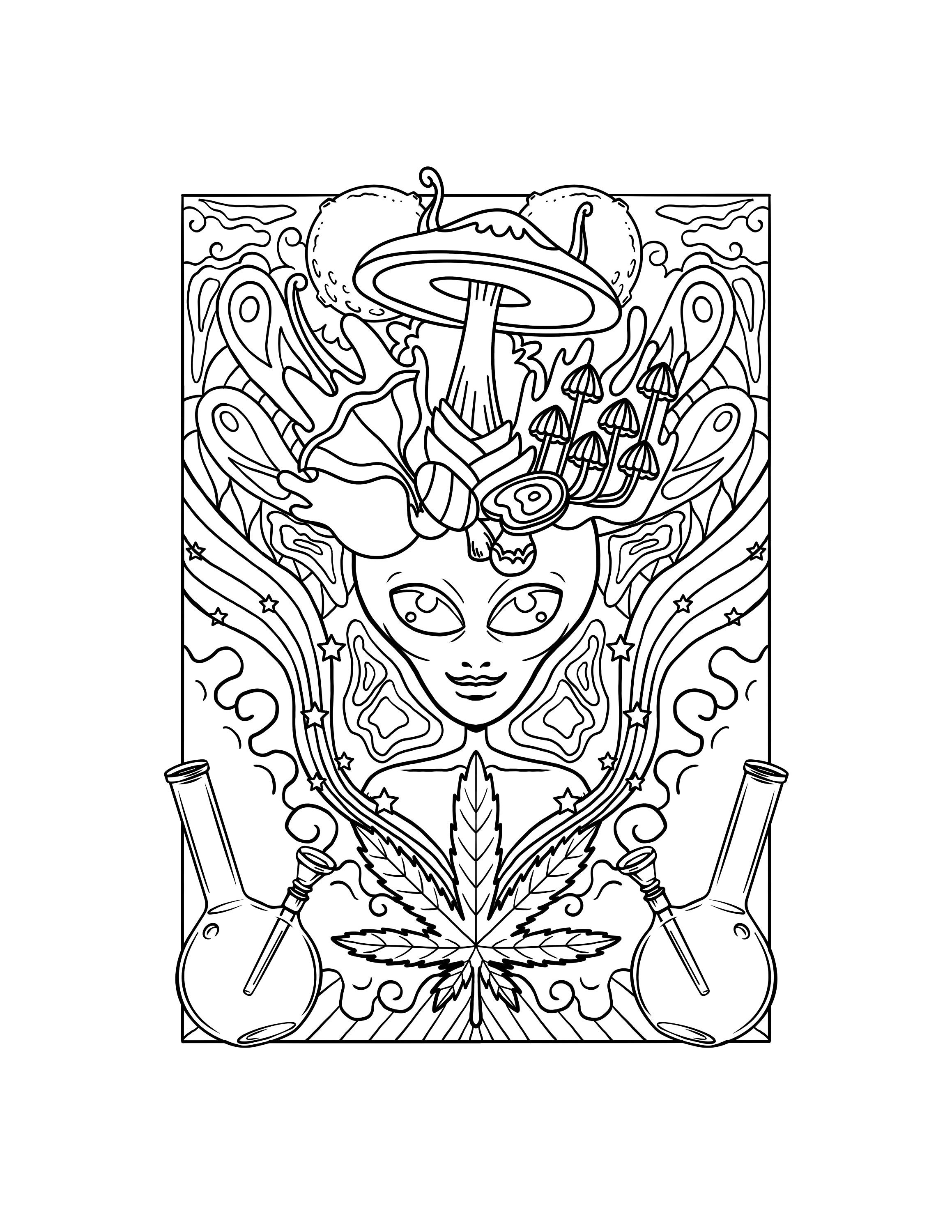 Weed Alien Coloring Page