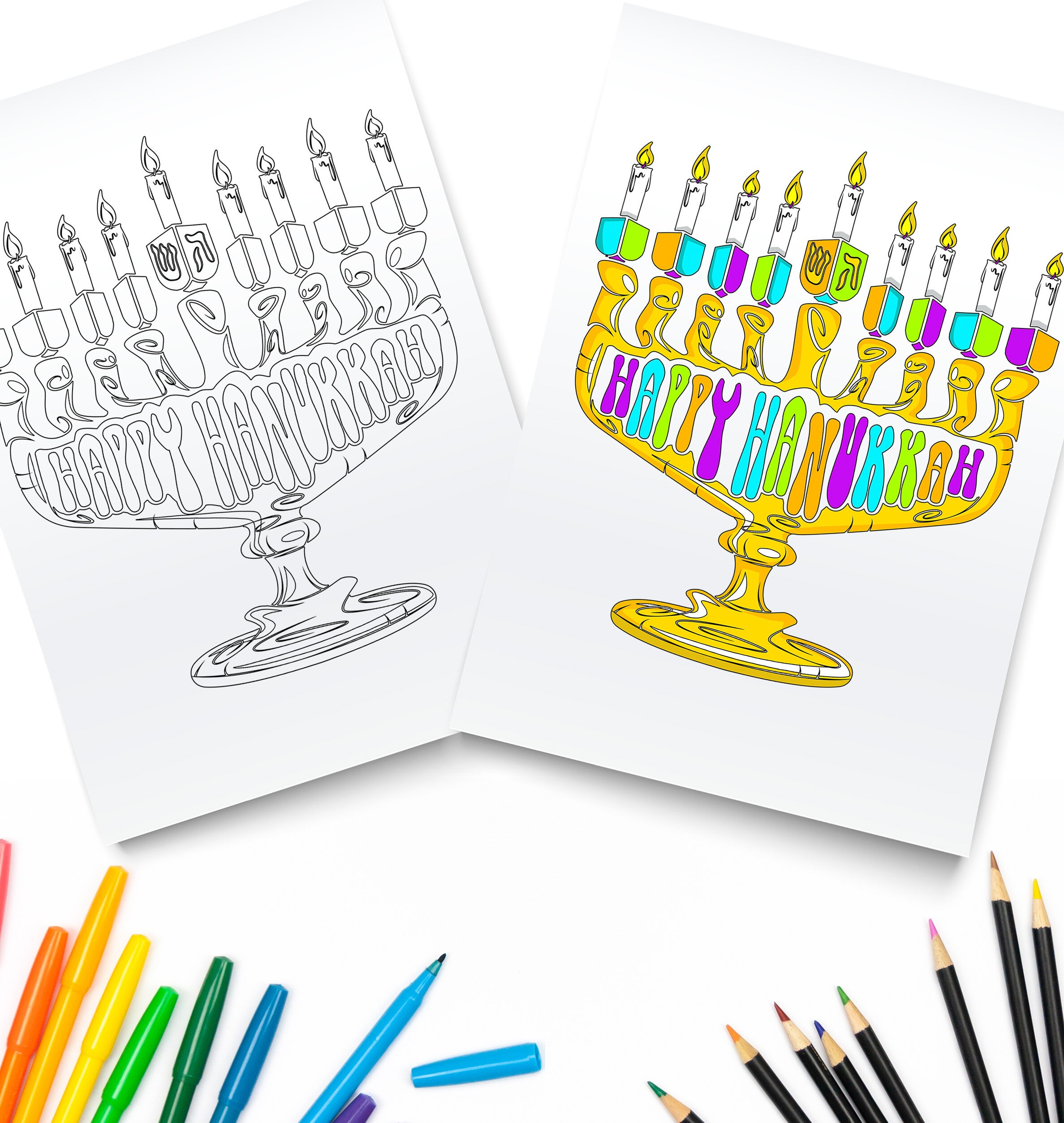 Happy Hanukkah Coloring Page / Digital Download / Chanukah Menorah ...