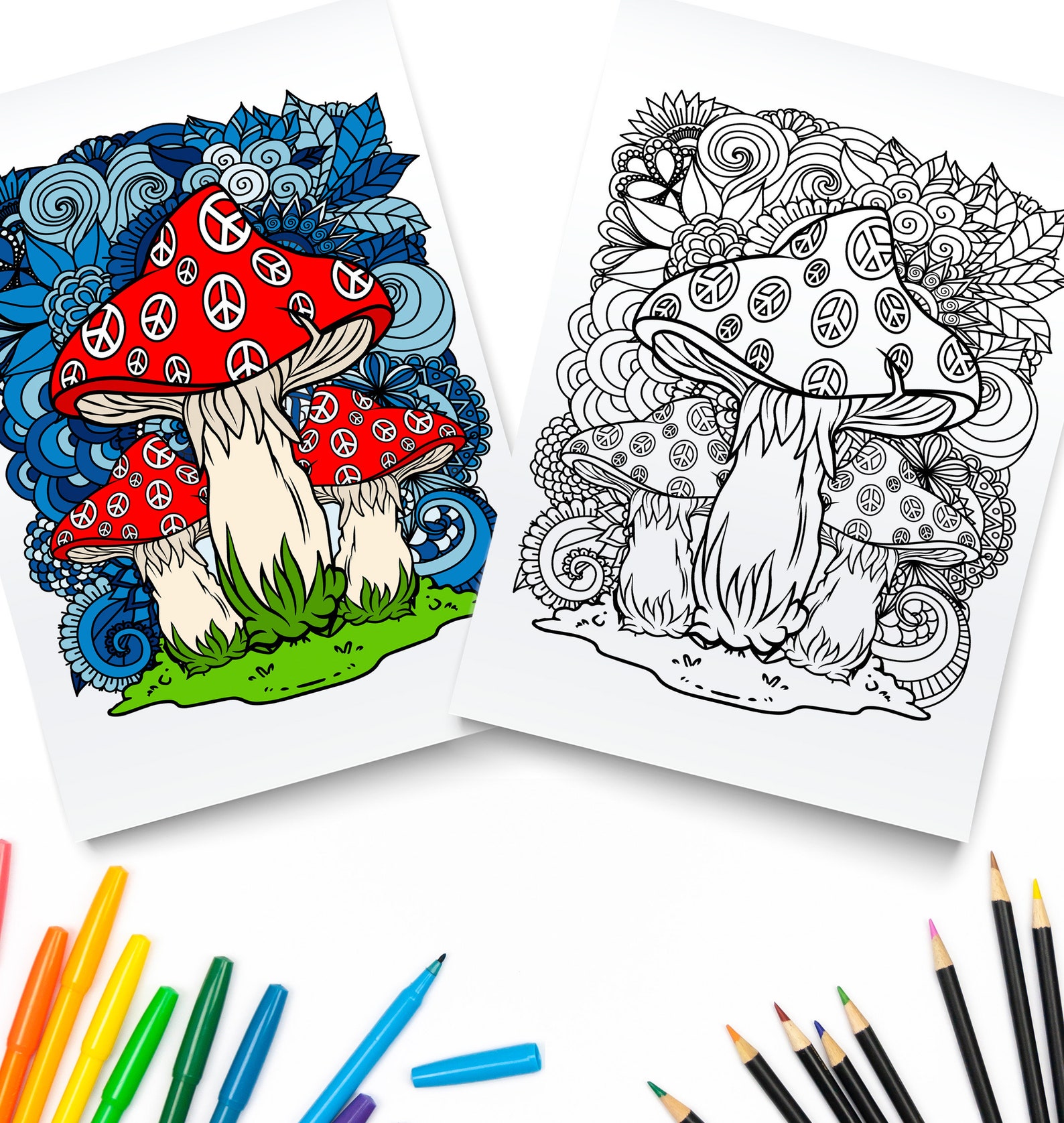 Magic Mushroom Printable Coloring Pages / Digital Download / Trippy ...