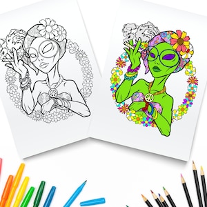 Hippie Alien Girl Printable / Alien Smoking Weed / Digital Download ...