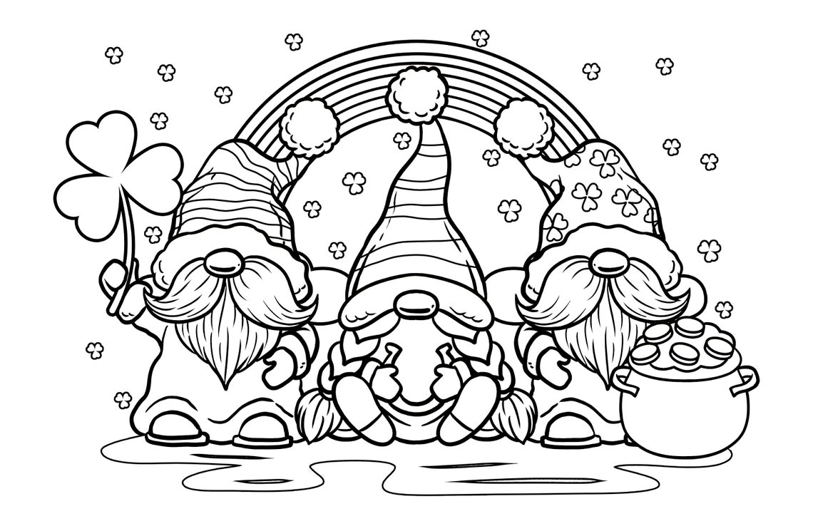 St Patricks Printable Coloring / Lucky Gnomes Downloadable / Kids St ...