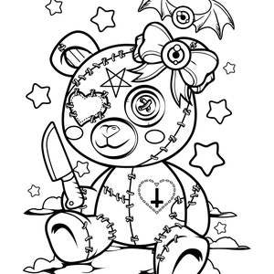 Pastel Goth Coloring Page / Creepy Teddy Bear Digital Download / Scary ...