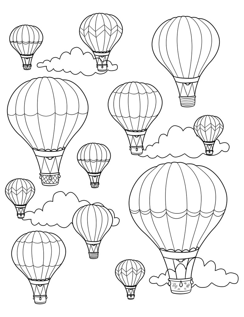 Printable Hot Air Balloon Coloring Page / Digital Download / Festival ...