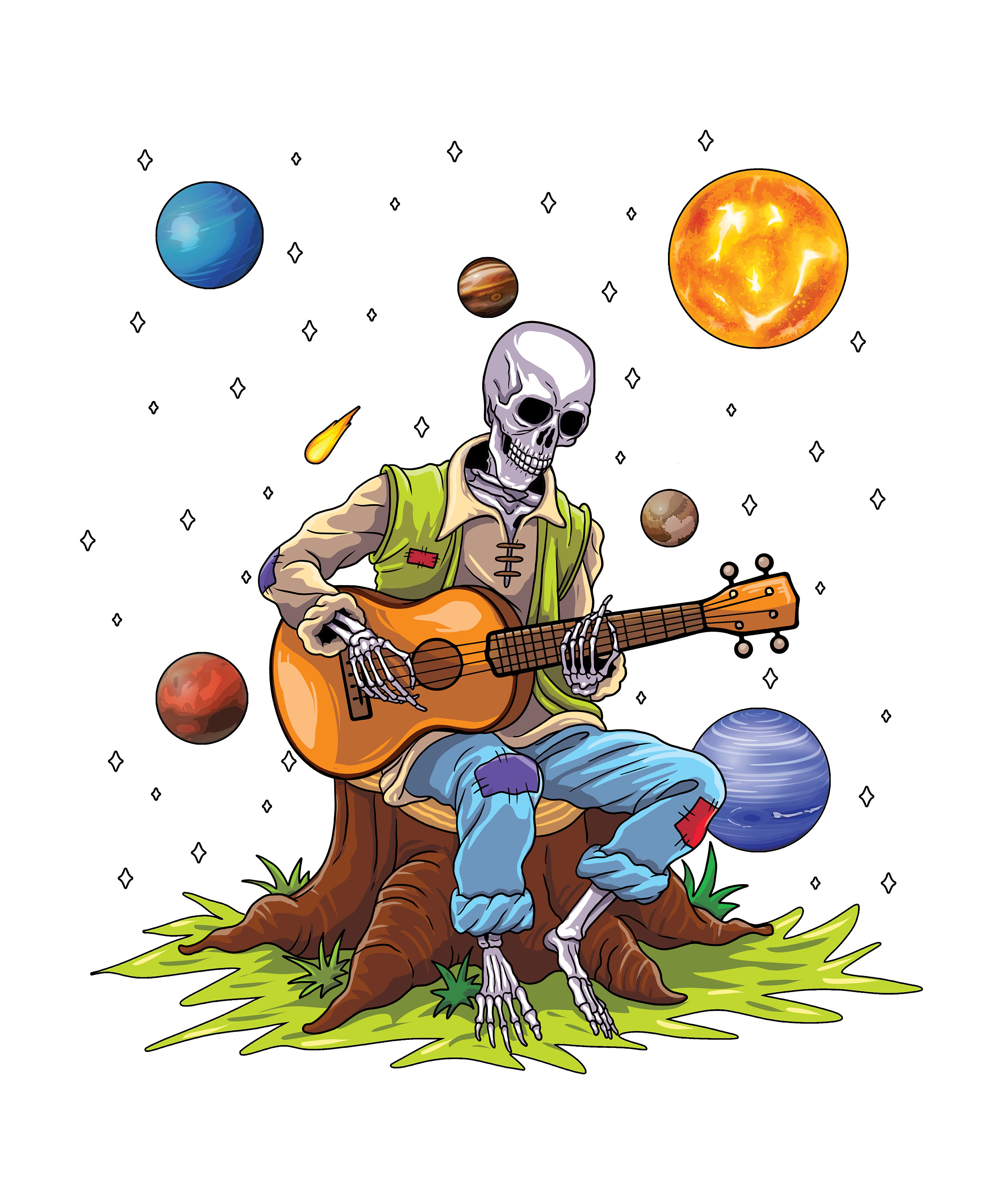 Skeleton Banjo Coloring Page / Outer Space Digital Download / Banjo ...