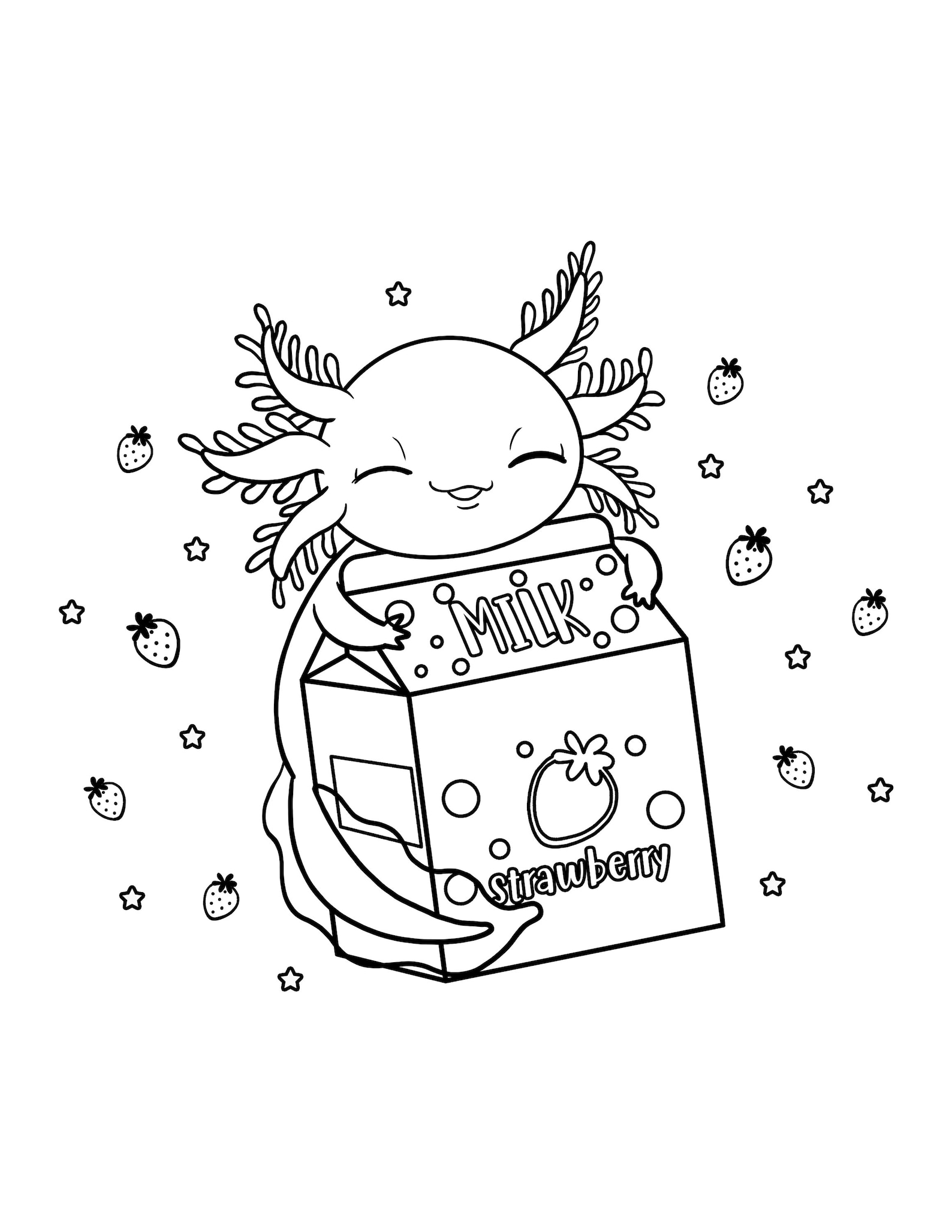 Cute Axolotl Coloring Page / Digital Download / Axolotls Kawaii Kids ...