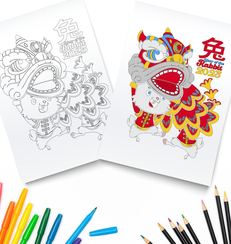 Year of the Rabbit Printable Coloring / Chinese New Year Downloadable ...