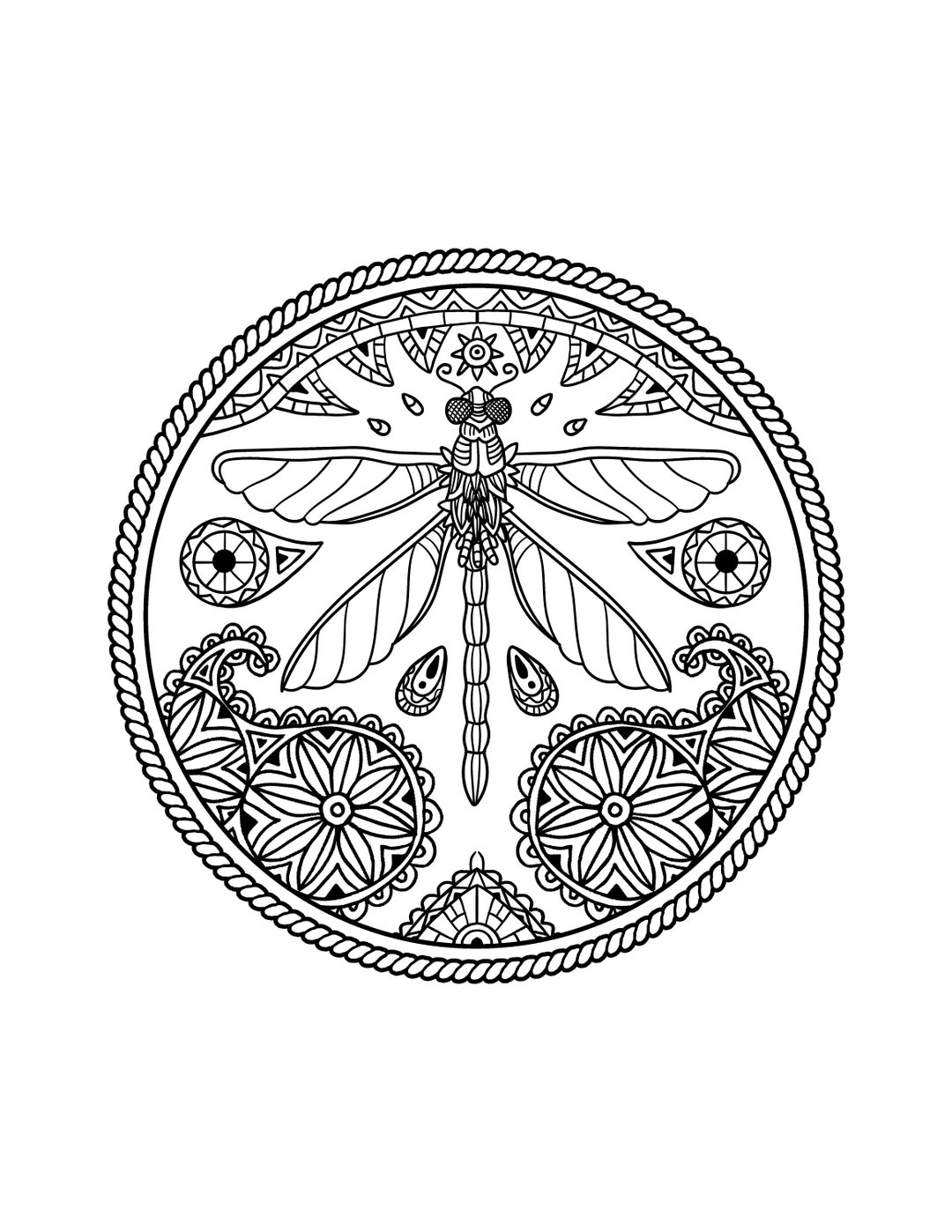 Printable Mandala Dragonfly Coloring Page / Digital Download ...