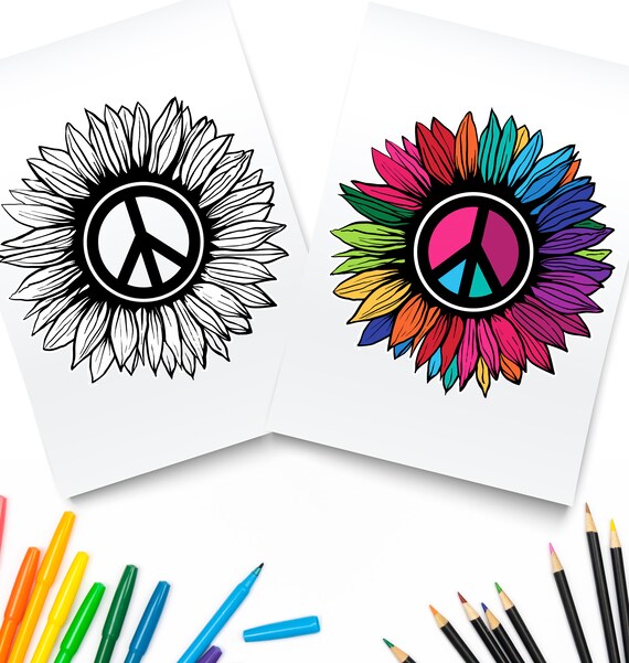 Printable Sunflower Peace Sign / Digital Download / Flower Art - Etsy