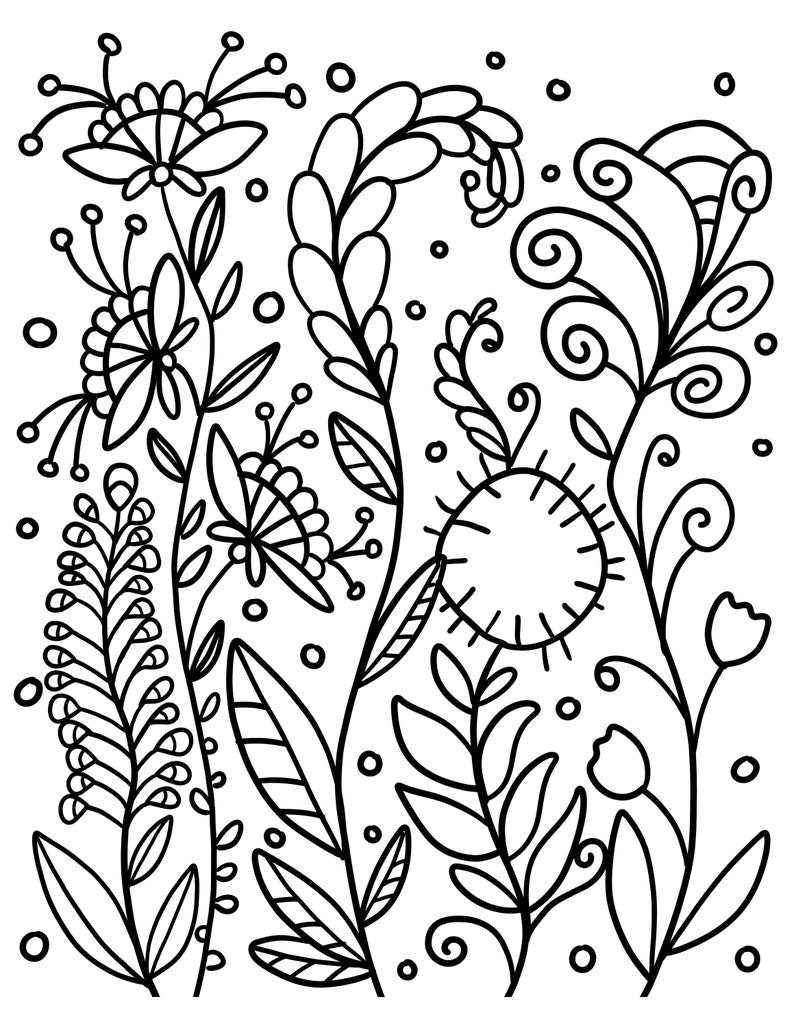 Floral Coloring Page / Digital Download / Beautiful Flowers Printable ...
