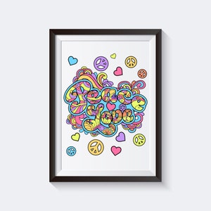 Peace Love Printable Coloring Pages / Digital Download / Hippie ...