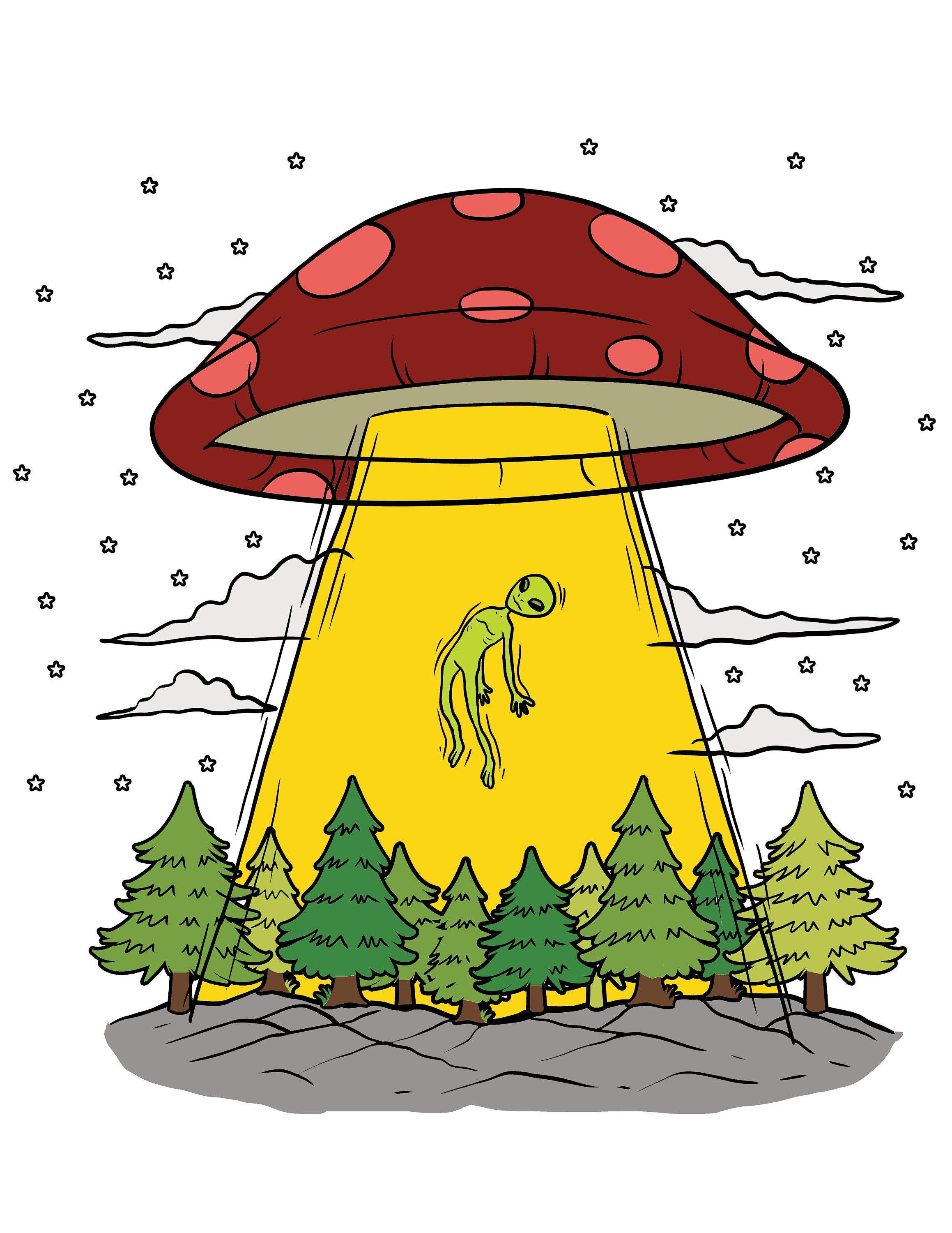 Printable Magic Mushroom Alien Abduction / Mushroom UFO / Digital ...