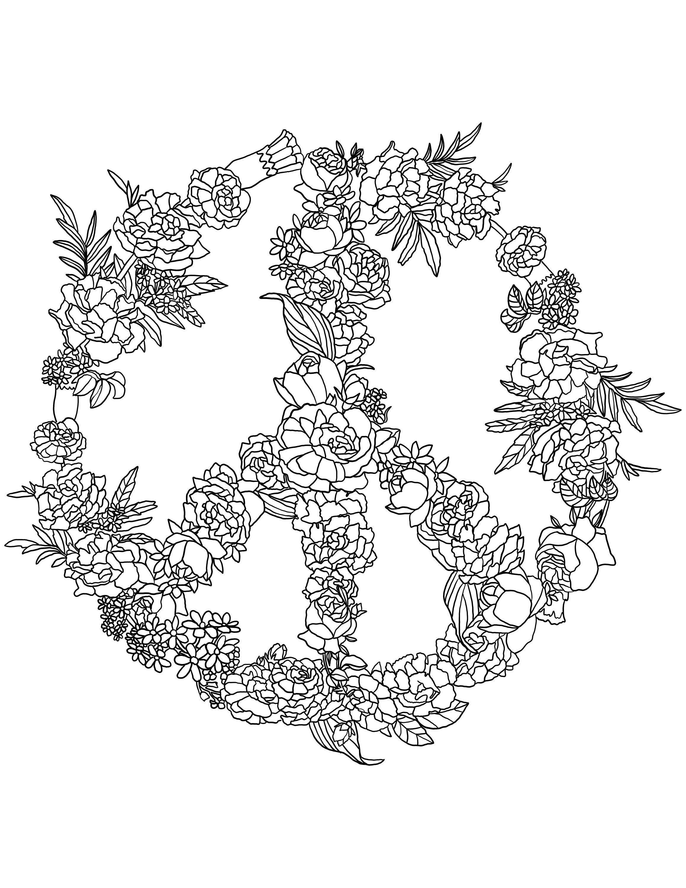 Printable Floral Peace Sign / Digital Download / Flower Art / Vintage ...