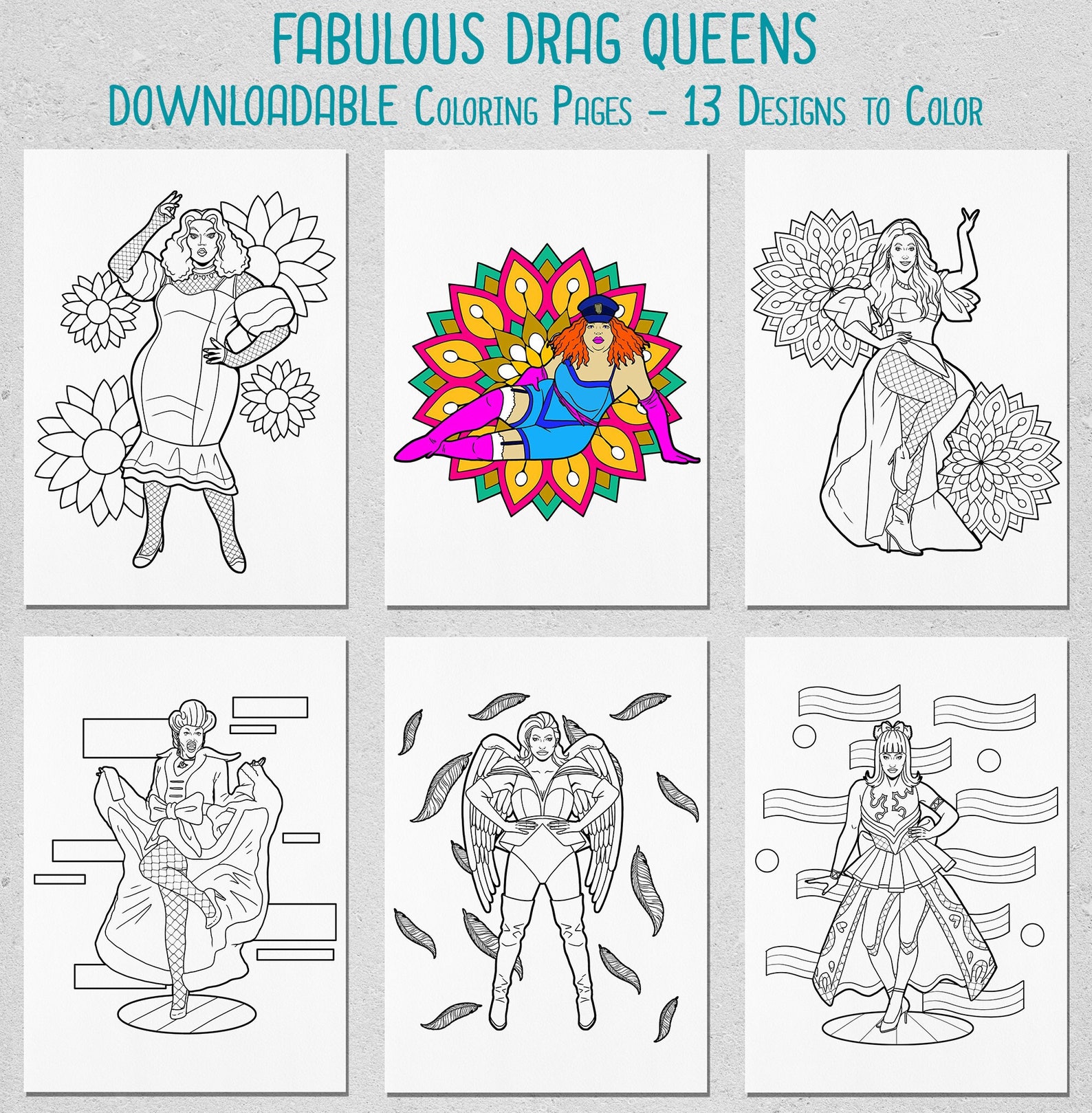 Drag Queen Adult Coloring Page / Digital Download / Drag Race / Gay ...