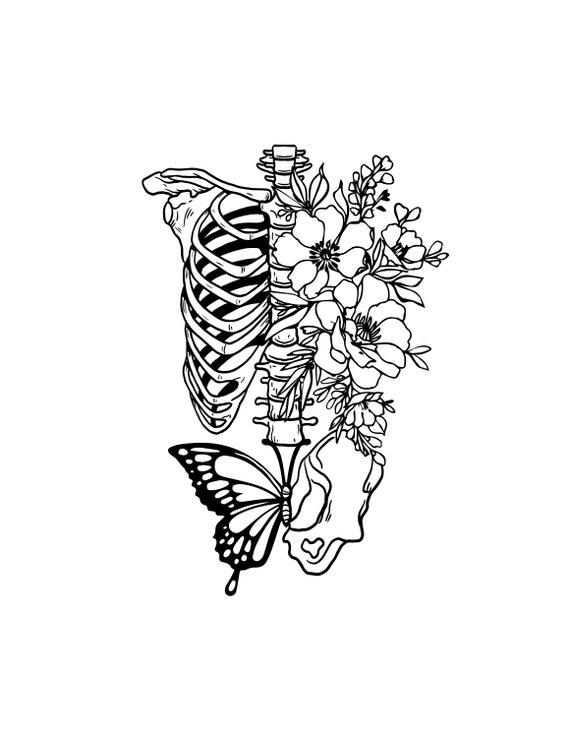Printable Fairycore Skeleton / Skeleton and Flowers / Digital - Etsy