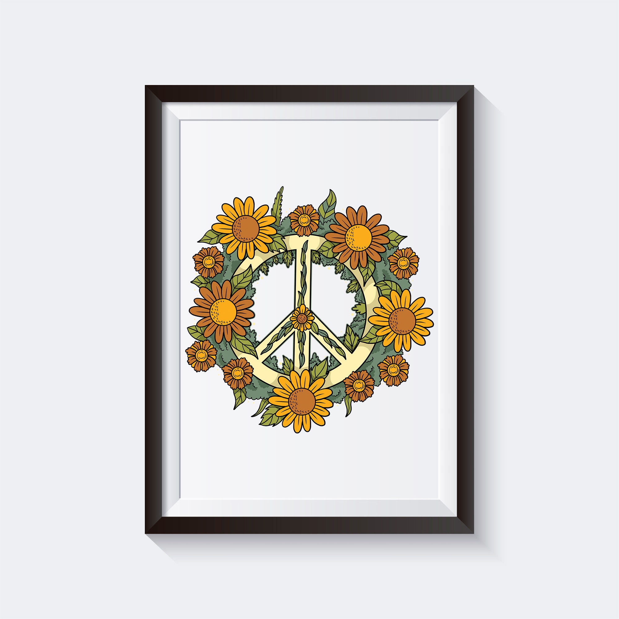 Peace Sunflower Coloring Page / Digital Download / Hippie Peace Sign ...